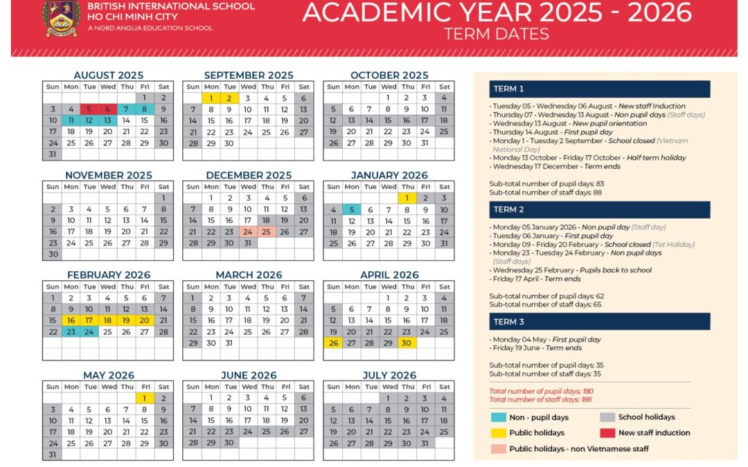 BIS HCMC Academic Calendar 2025 - 2026 | Term Dates