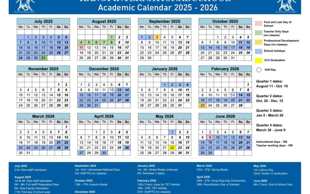 Hanoi International School Academic Calendar 2025 - 2026 | Term Dates